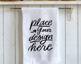 White Tea Towel Mockup Three Hanging Kitchen Towels Mock up Blank Dish ...