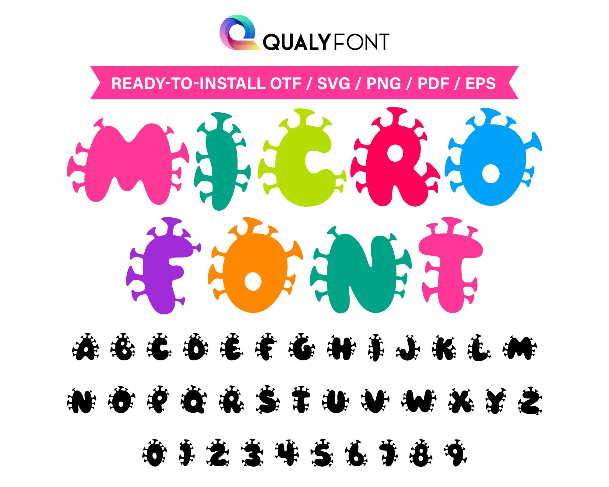 MICROBES/ Funny Microbe Font, Otf, Svg, Png, Pdf, Jpg, Eps, for MS Word ...