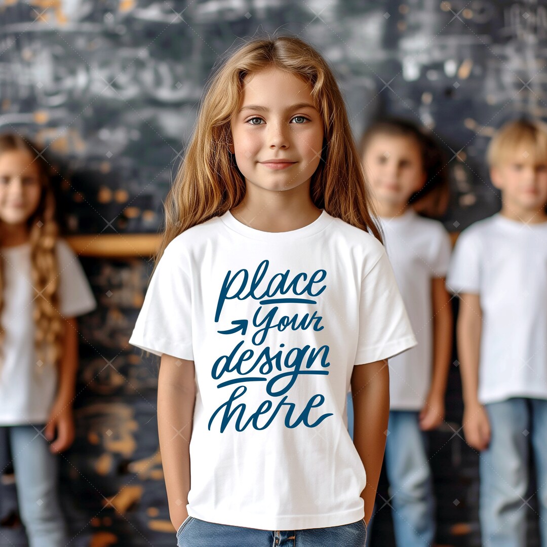 School Kids T-shirt Mockup Scholar Model Shirt Mock up Girl White T ...