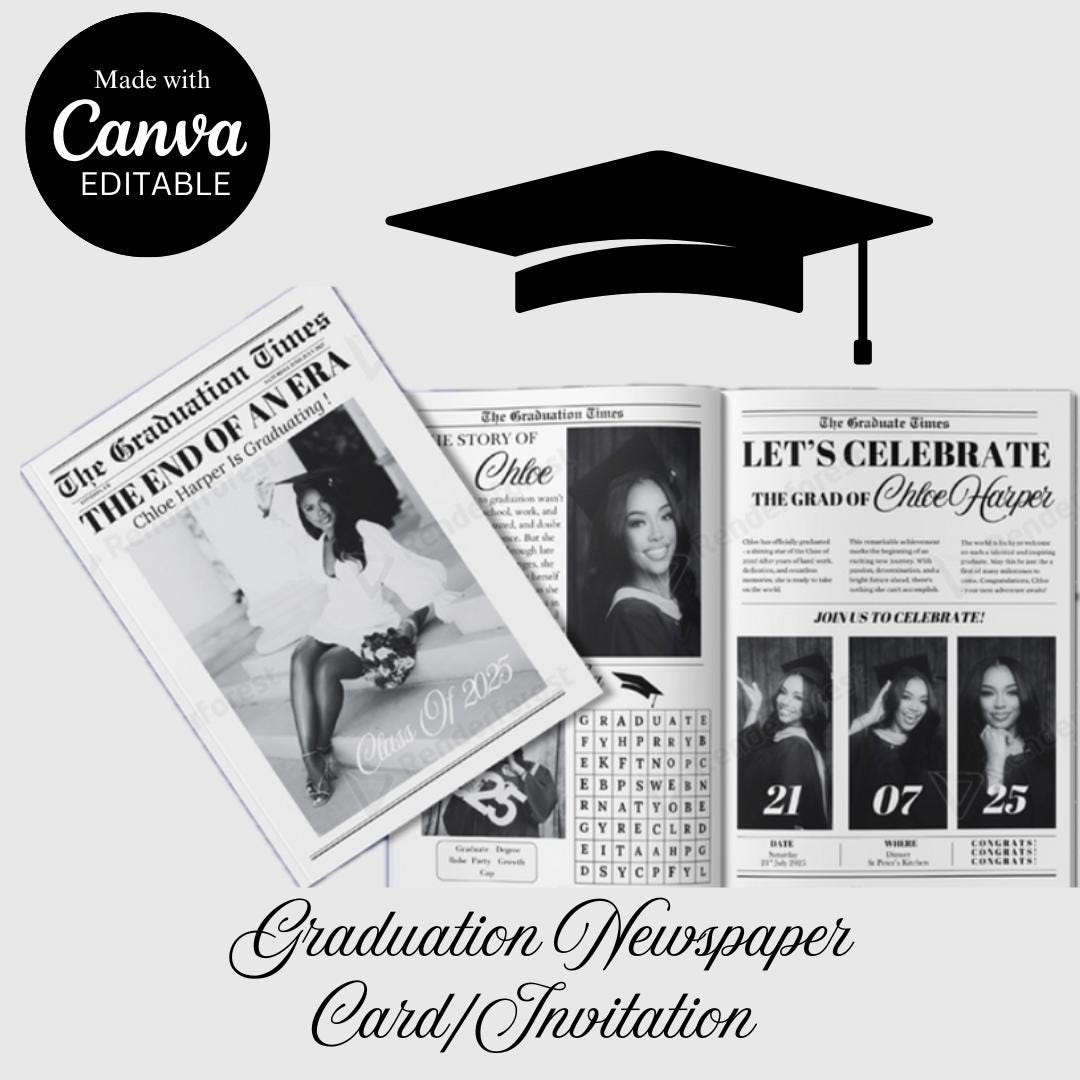 Editable Graduation Newspaper Invitation Template (digital Download) - Etsy