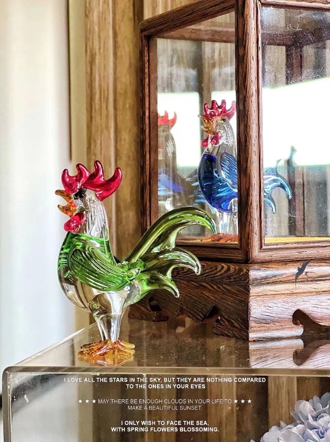Glass Rooster Figurines, Glass Rooster, Hand Blown Art Glass,glass Bird ...