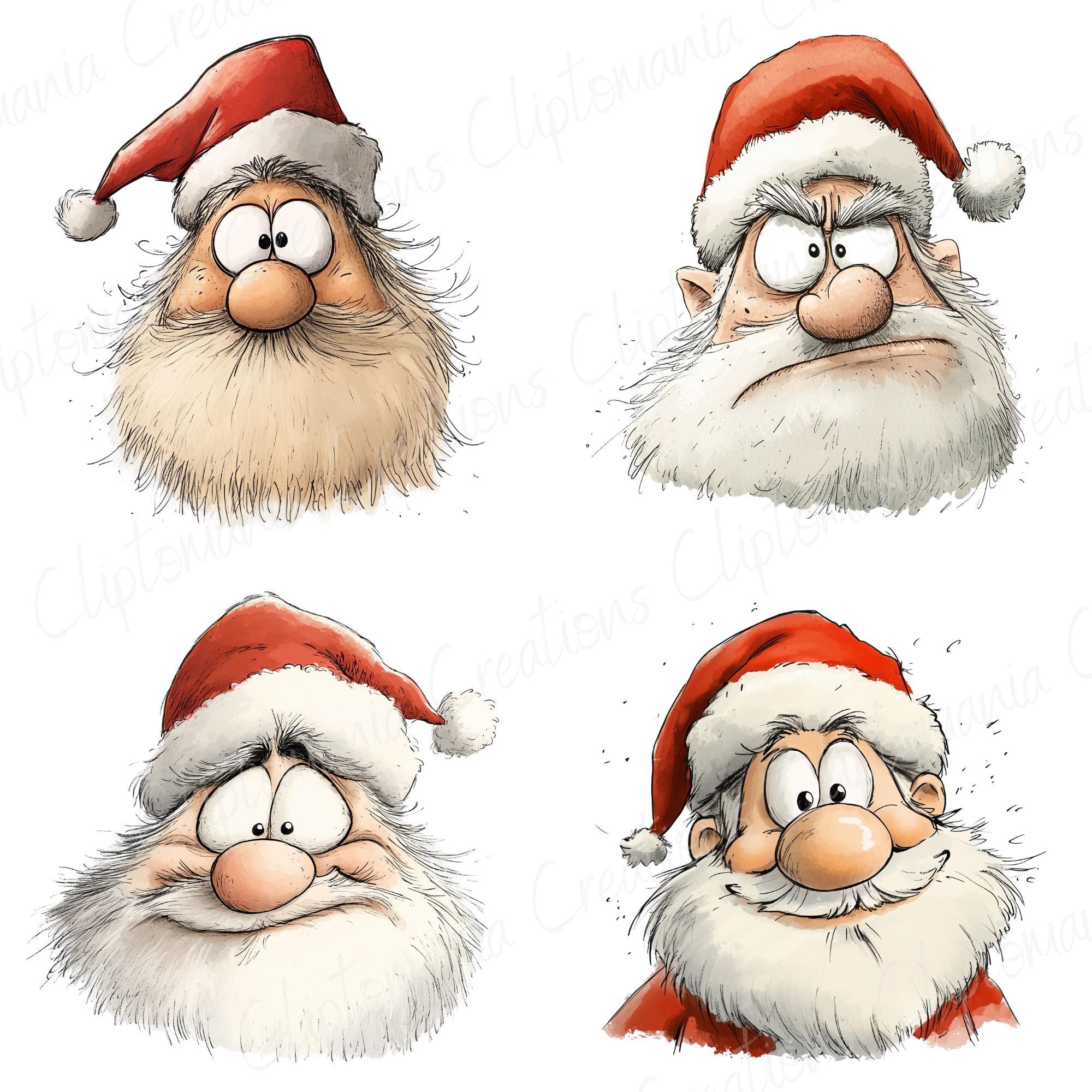 Funny Santa Claus Clipart Bundle, Funny Santa Face PNG, Quirky Santa ...