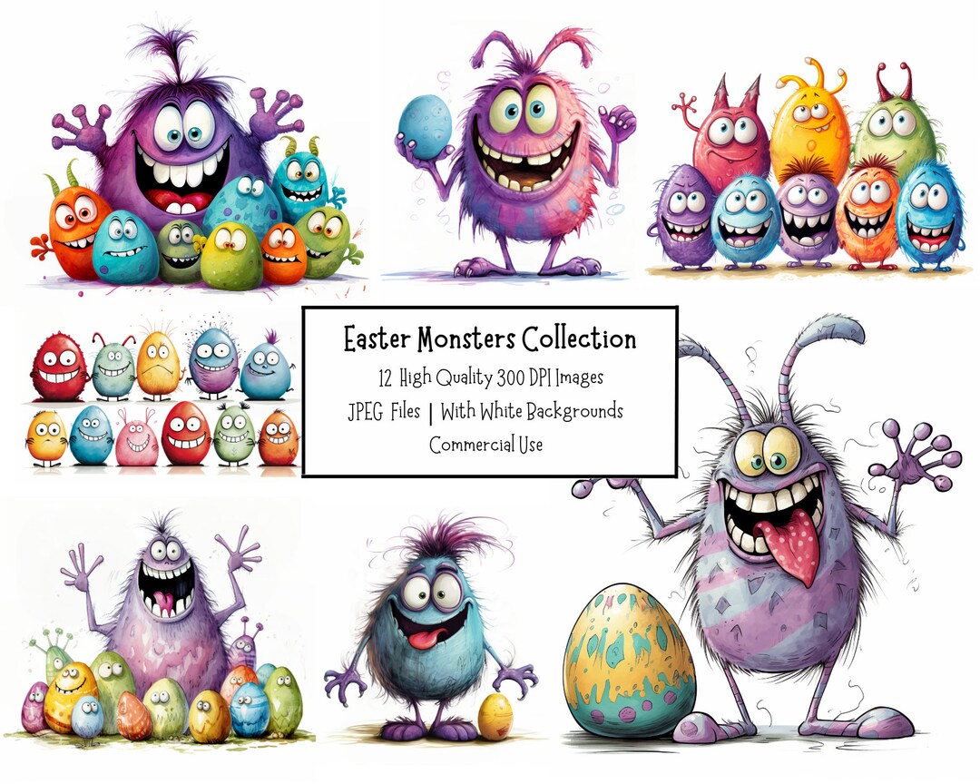 Cute and Funny Easter Monster Clipart Bundle 12 High Quality JPEG ...