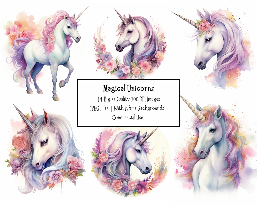 Magical Unicorn Clipart Bundle 14 JPEG Images With Backgrounds ...