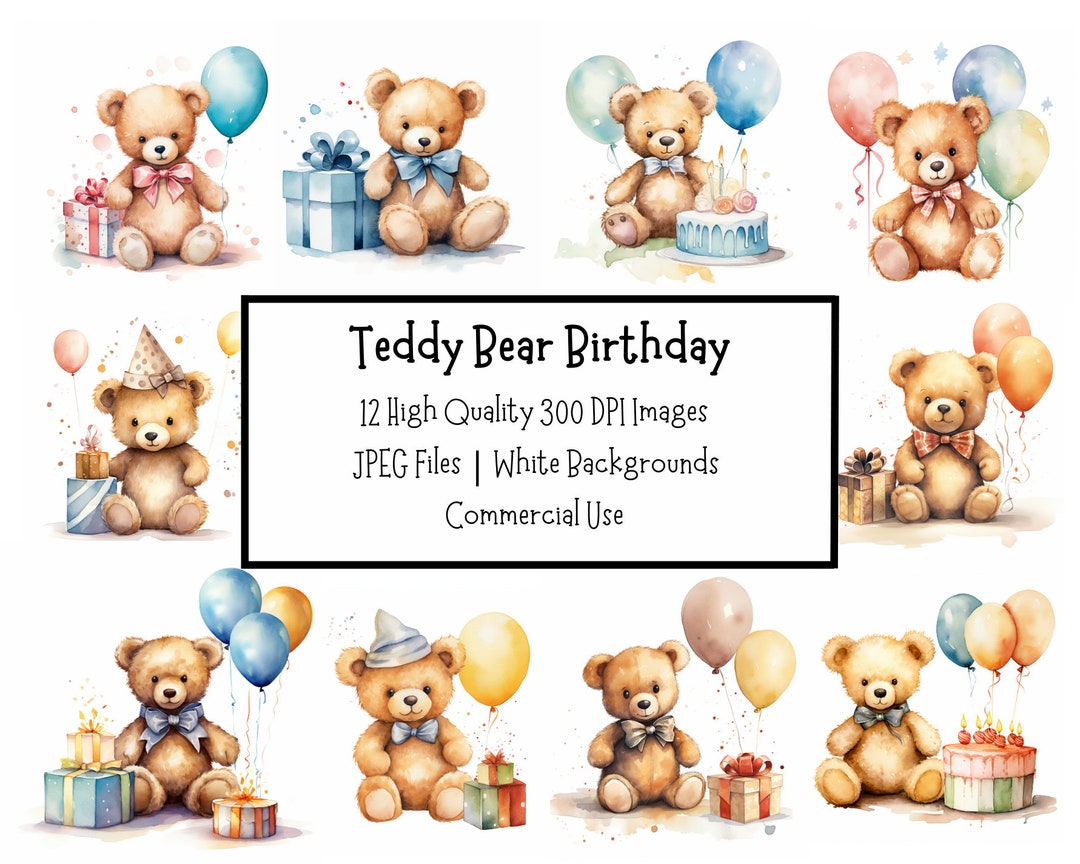 Teddy Bear Birthday Clipart Bundle | 12 High Quality Jpeg's With ...