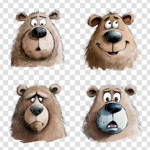 Cute and Funny Bear Faces Clipart Bundle, 12 PNG Designs + 2 JPEG ...