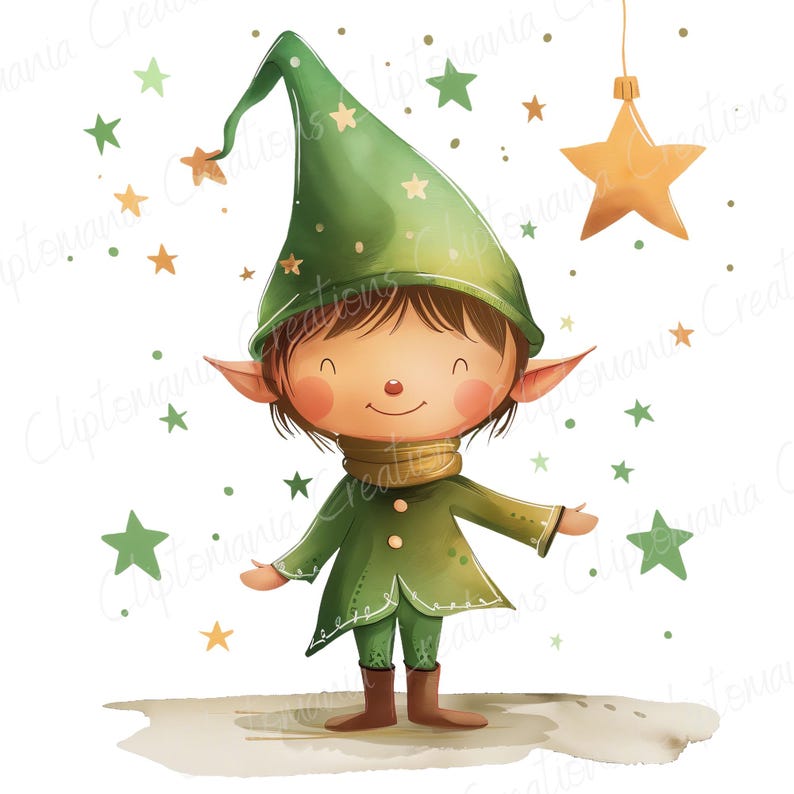 Cute Christmas Elves 12 PNG Clipart Bundle, Printable Watercolour ...