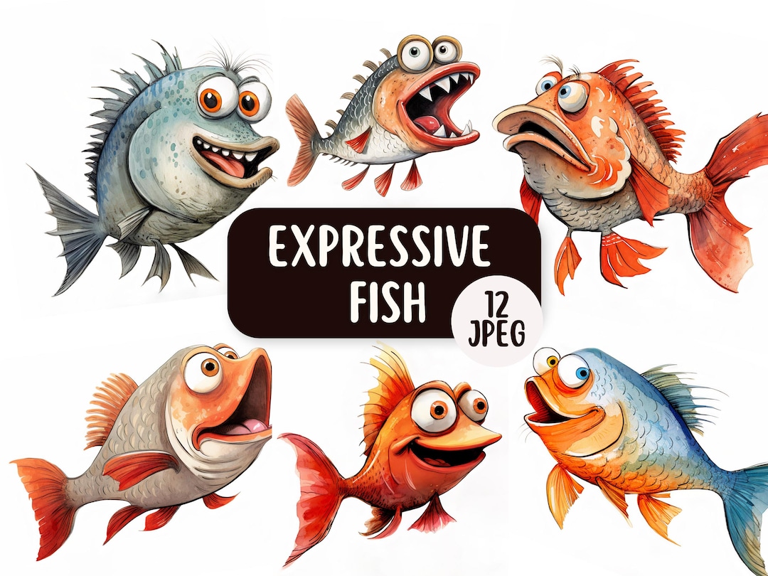 Funny Expressive Fish Clipart Bundle 12 JPEG | Funny Carp Clipart ...