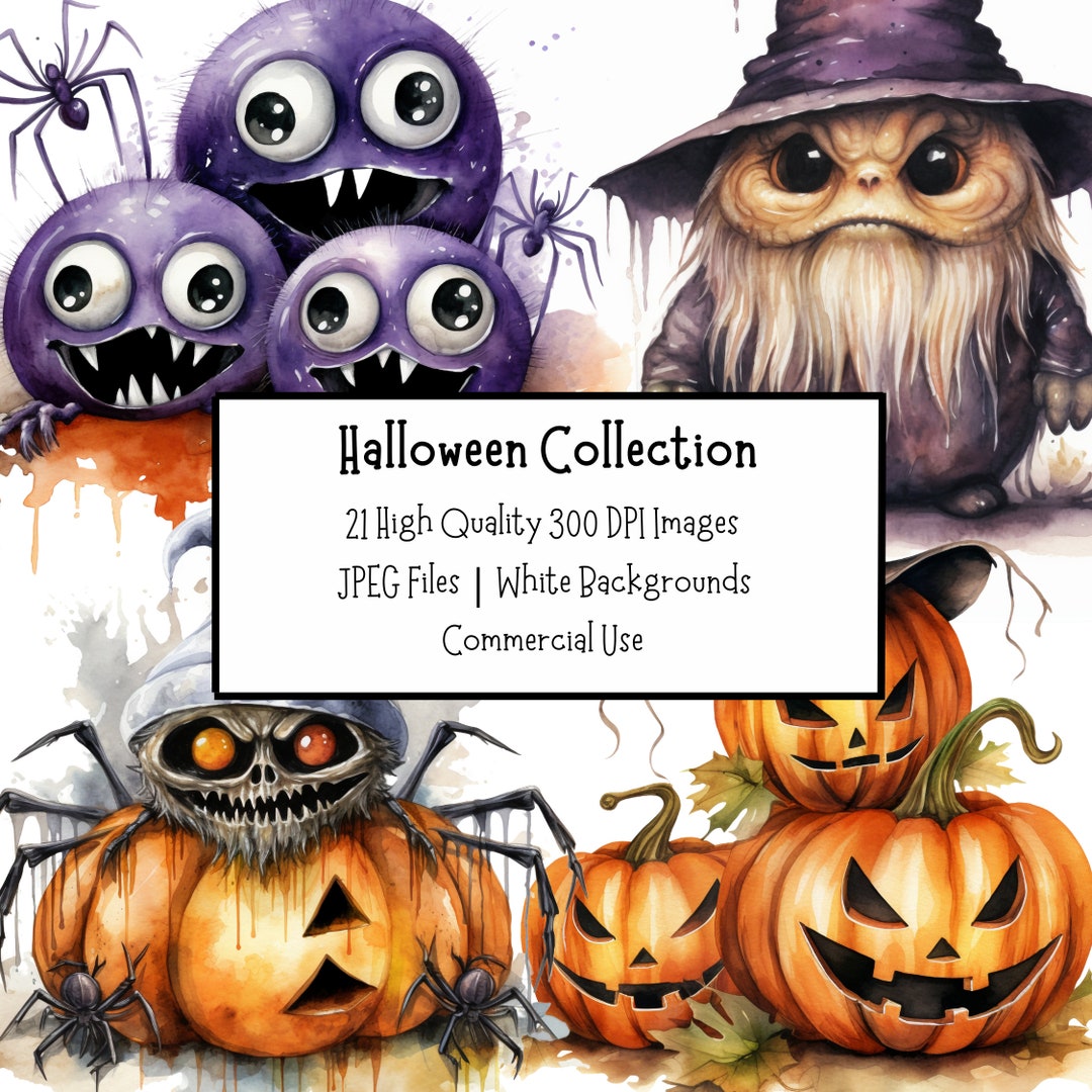 Halloween Watercolour Clipart Bundle Spooky Pumpkins, Spiders, Gnomes ...