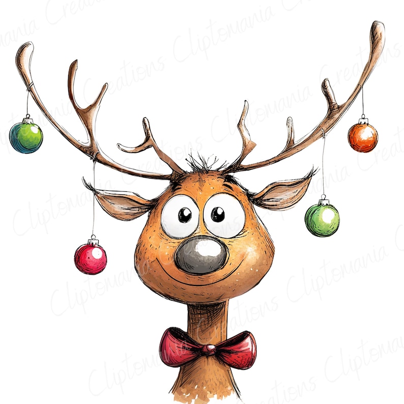 Cute Christmas Reindeer Faces PNG Clipart Bundle, Watercolour Christmas ...