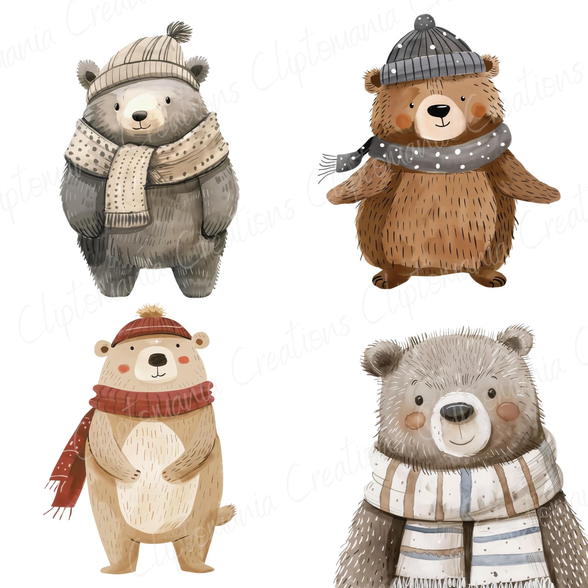 12 Cute Winter Bear PNG Clipart Bundle, Children's Clipart, Printable ...