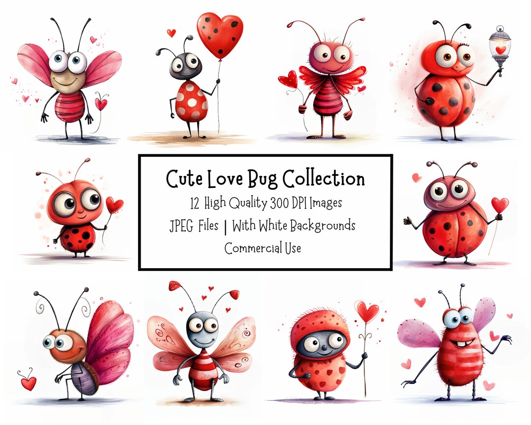Cute Love Bug Clipart Bundle 12 High Quality JPEG Files With ...