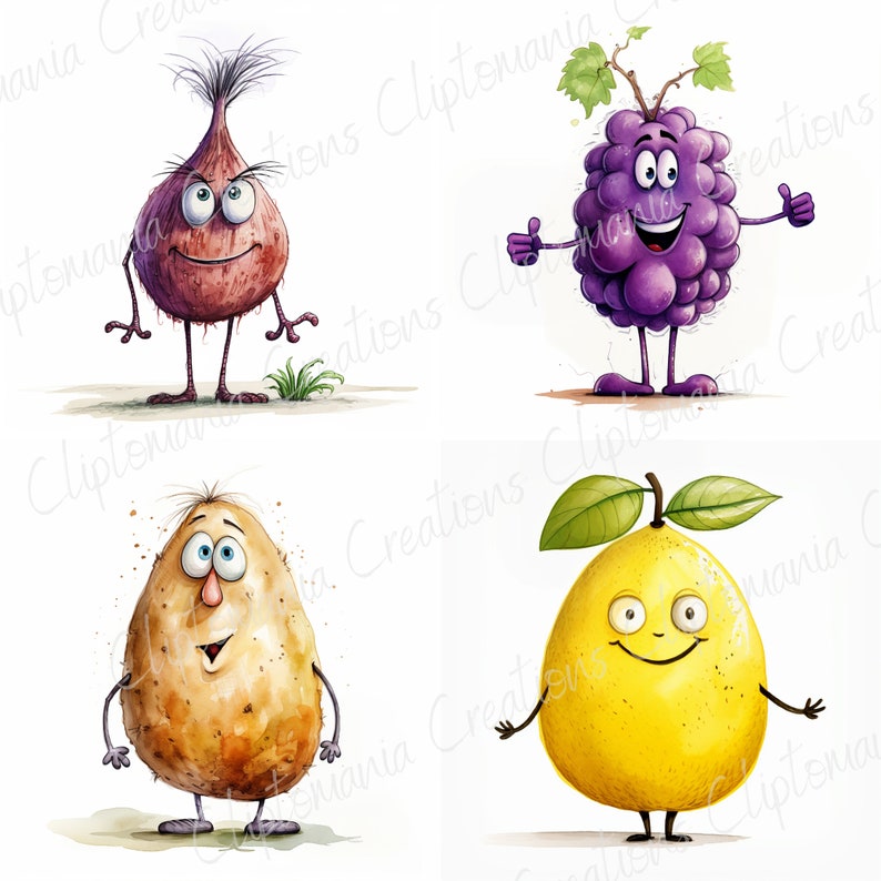 Funny Food Characters Clipart Bundle 16 High Quality 300DPI Images With ...