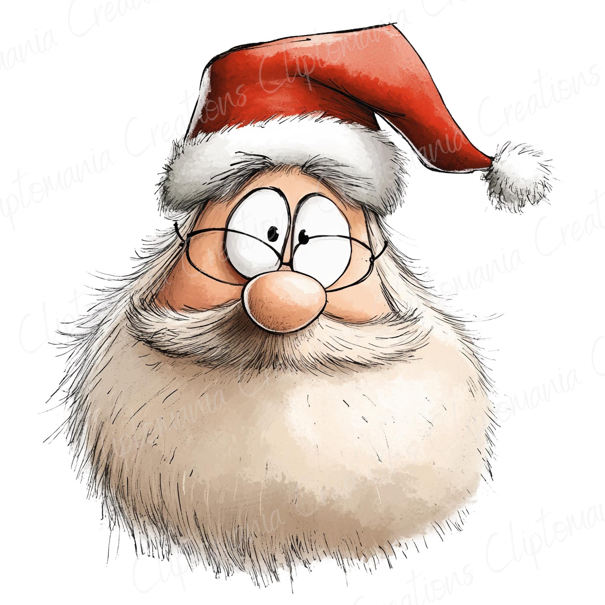 Funny Santa Claus Clipart Bundle, Funny Santa Face PNG, Quirky Santa ...