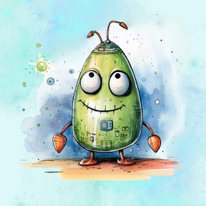 Funny Alien Clipart Bundle 12 PNG & JPEG Files Transparent Backgrounds ...