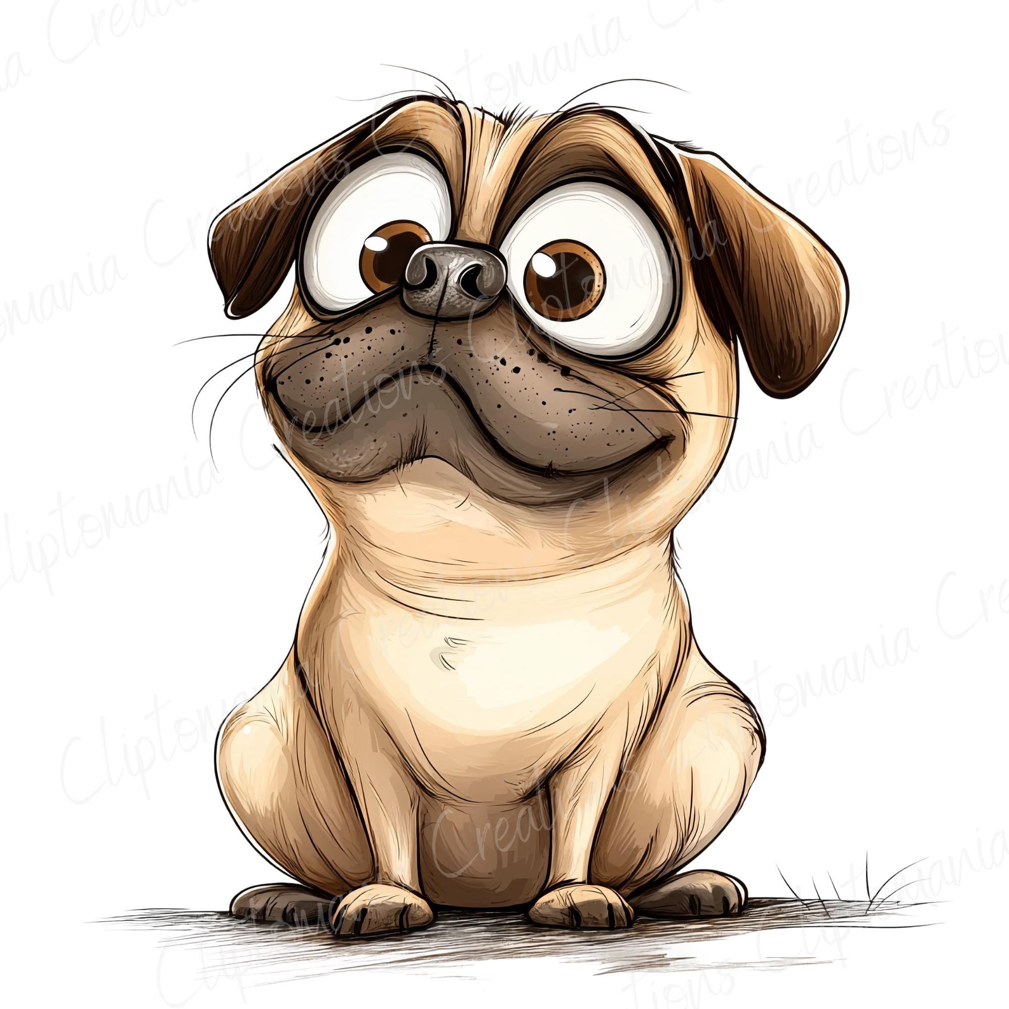 Funny Pug PNG Clipart Bundle, Watercolour Dog Clipart, Digital Download ...