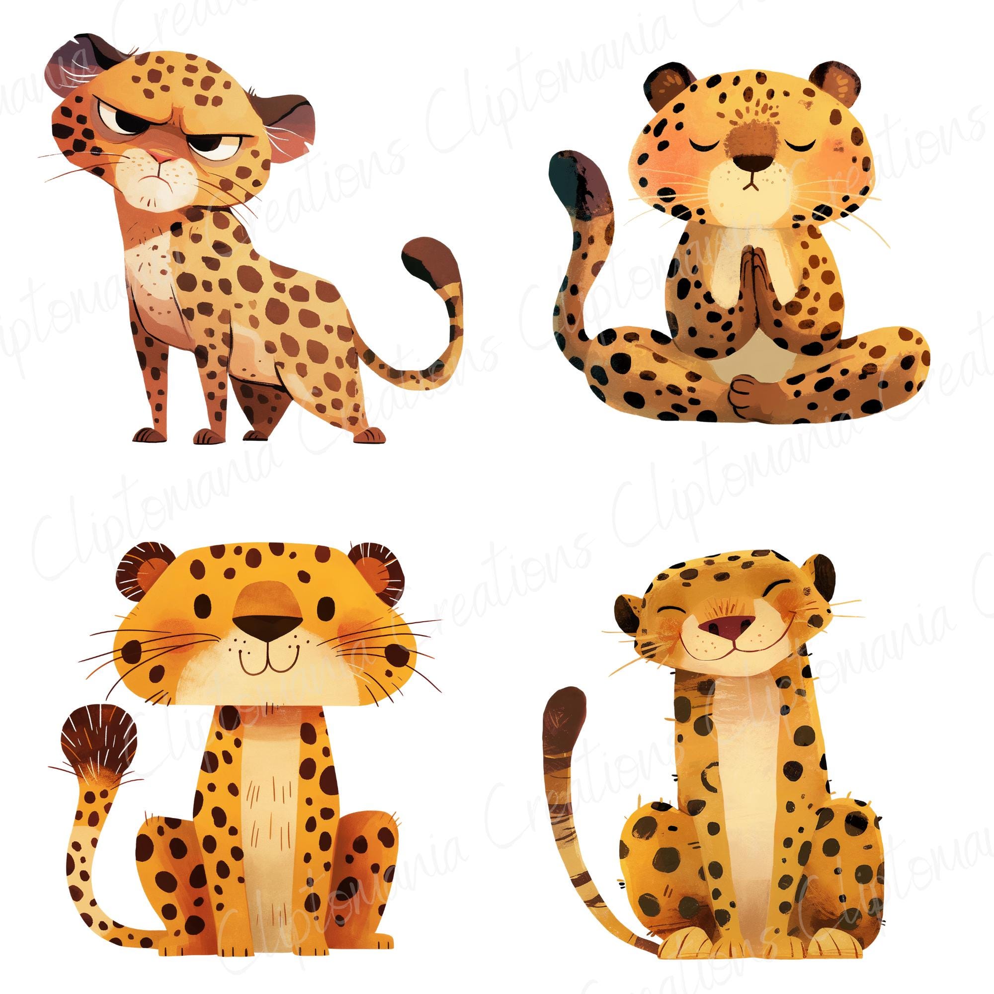 Cute Leopard PNG Clipart Bundle, Cartoon Leopards, Jungle Safari Animal ...