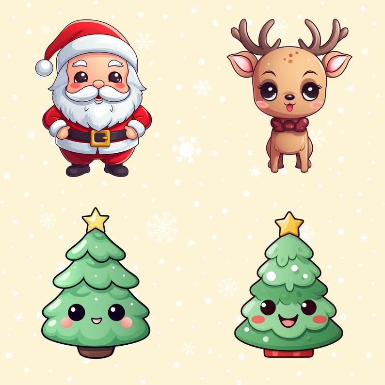 Cute Kawaii Christmas Clipart Bundle 21 PNG Designs | Transparent ...