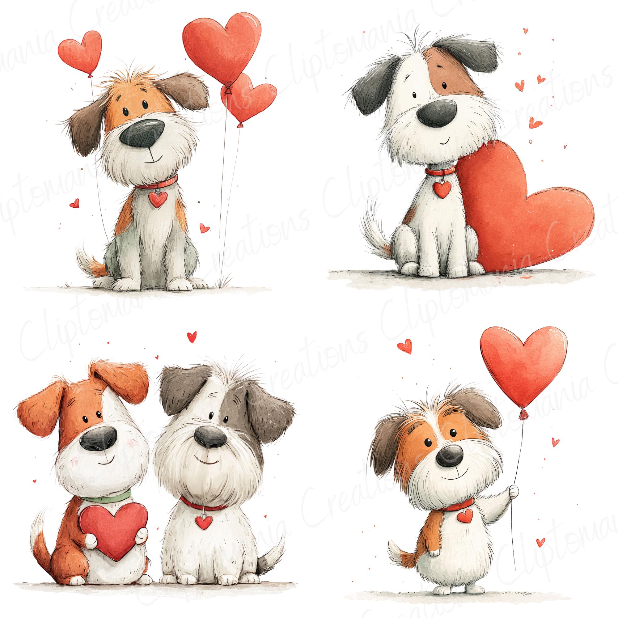 Valentine’s Day Dogs Clipart Bundle – Cute Puppy Love PNG, Watercolour ...