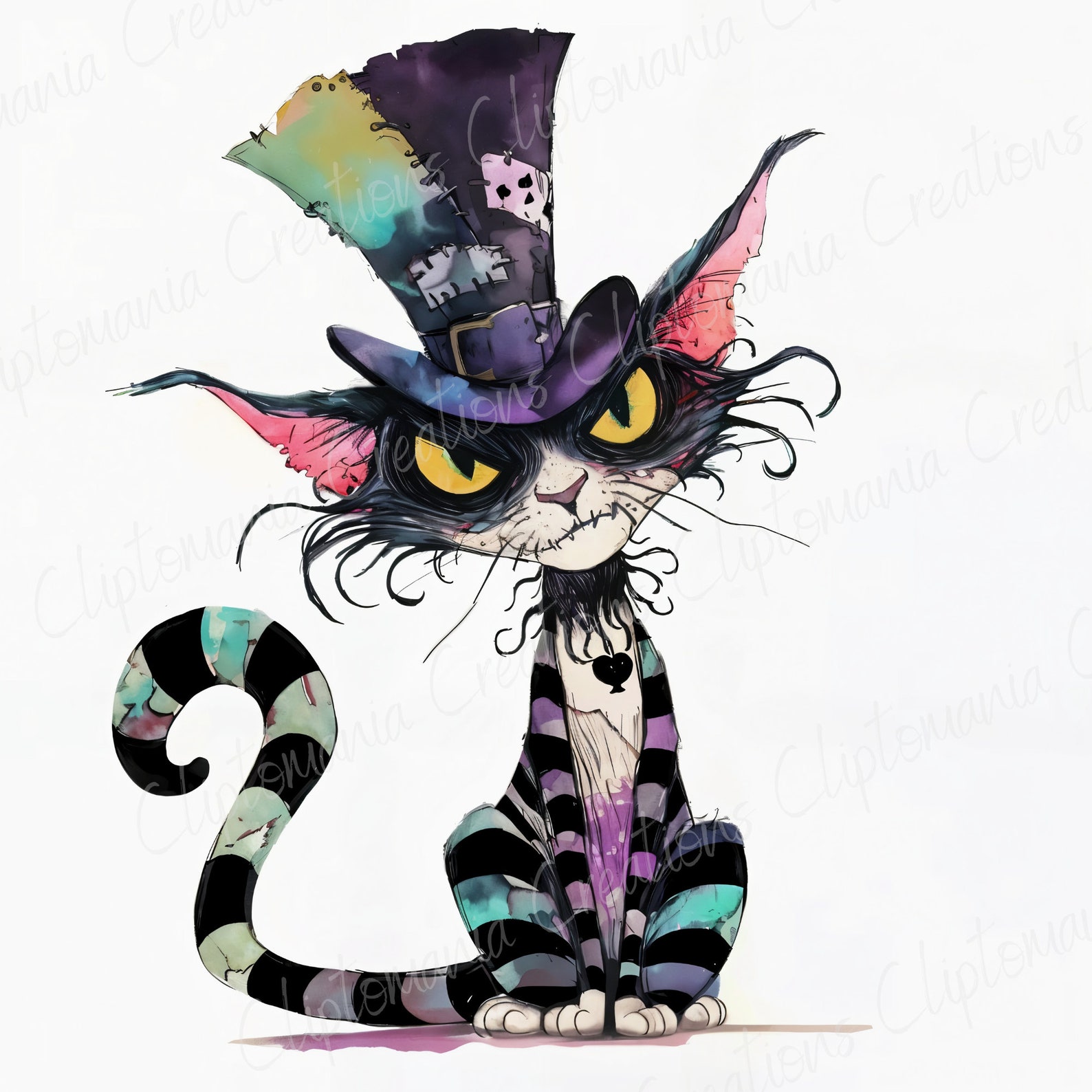 Creepy Crazy Cats Clipart Bundle | 12 JPEG Images | White Backgrounds ...