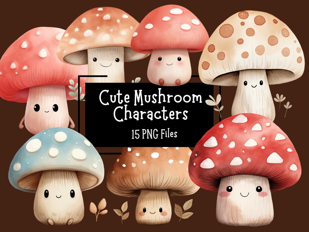 Cute Mushroom Character Clipart Bundle 15 PNG Files | Transparent ...