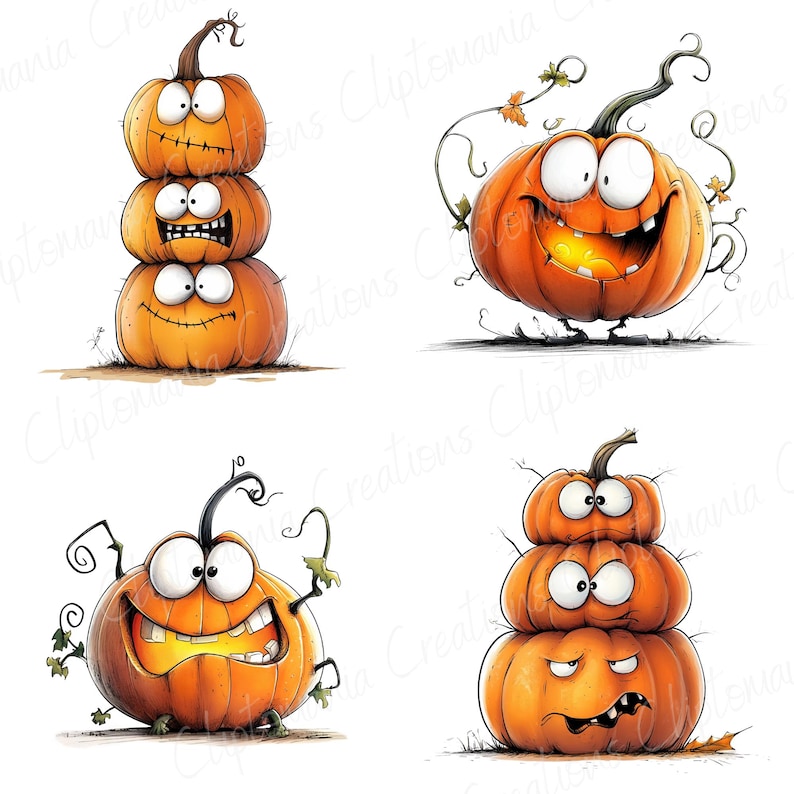 Funny Halloween Pumpkin PNG Clipart Bundle Transparent Backgrounds ...