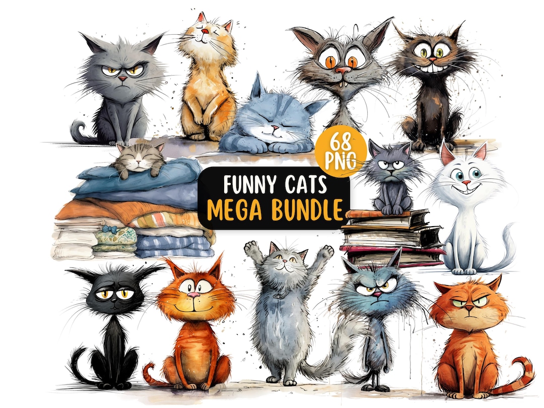 68 Cute, Funny and Quirky Cats PNG Mega Bundle, Transparent Backgrounds ...