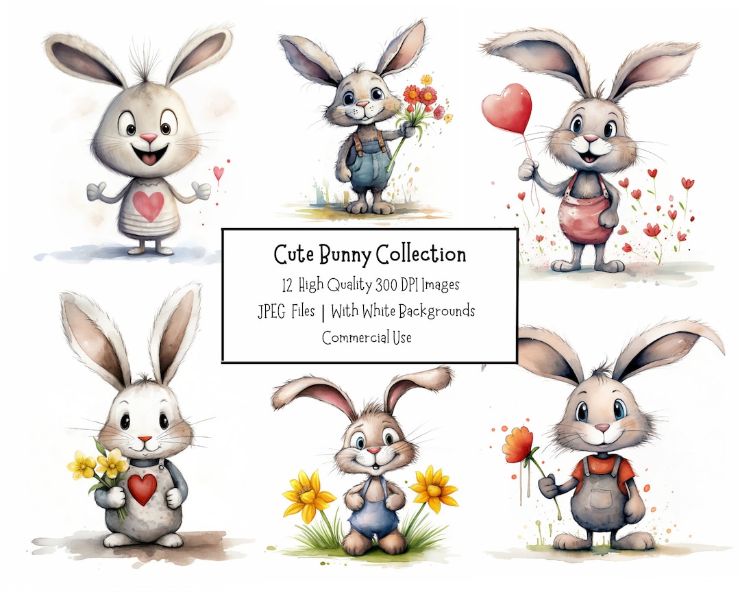 Cute Bunny Clipart Bundle 12 High Quality 300DPI Images With White ...