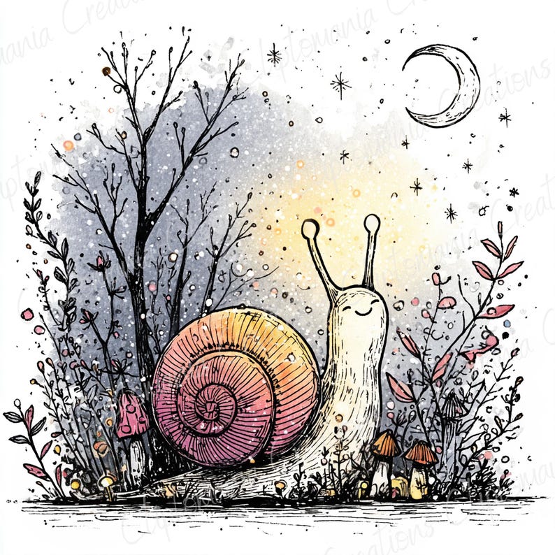 Cute Snail Clipart Bundle 12 JPEG, Whimsical Garden Snails With Magical ...