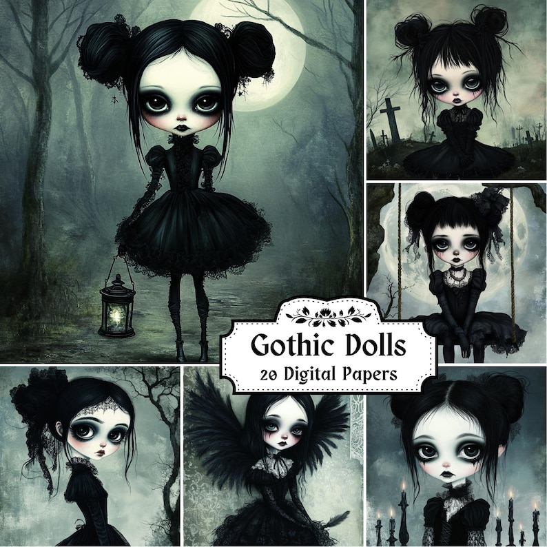 Creepy Victorian Gothic Doll Digital Paper Pack | Gothic Girl JPEG ...