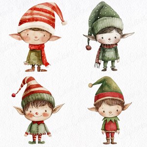 Cute Christmas Elves 12 PNG Clipart Bundle | Printable Watercolour ...