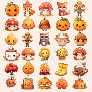 Autumn Kawaii Clipart Bundle | Set of 30 High Quality PNG Files ...