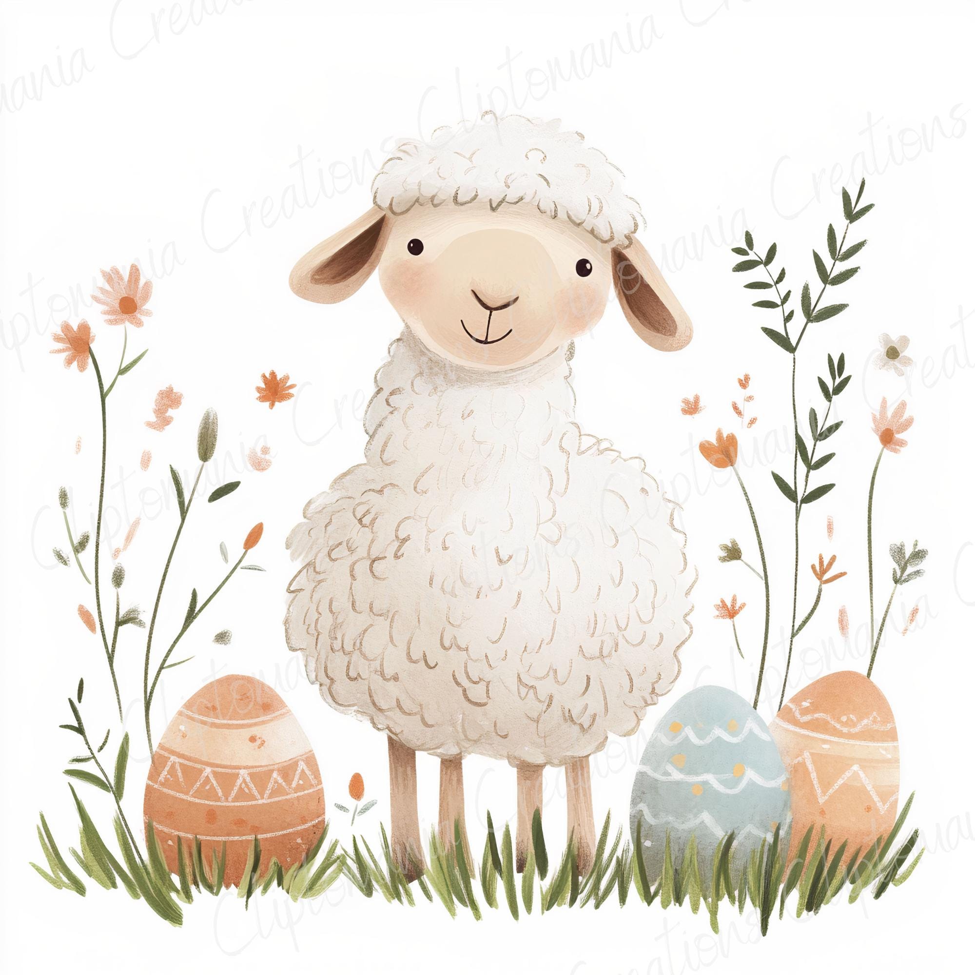 Easter Lamb Clipart Bundle | Watercolor Spring Designs (JPEG) - Etsy