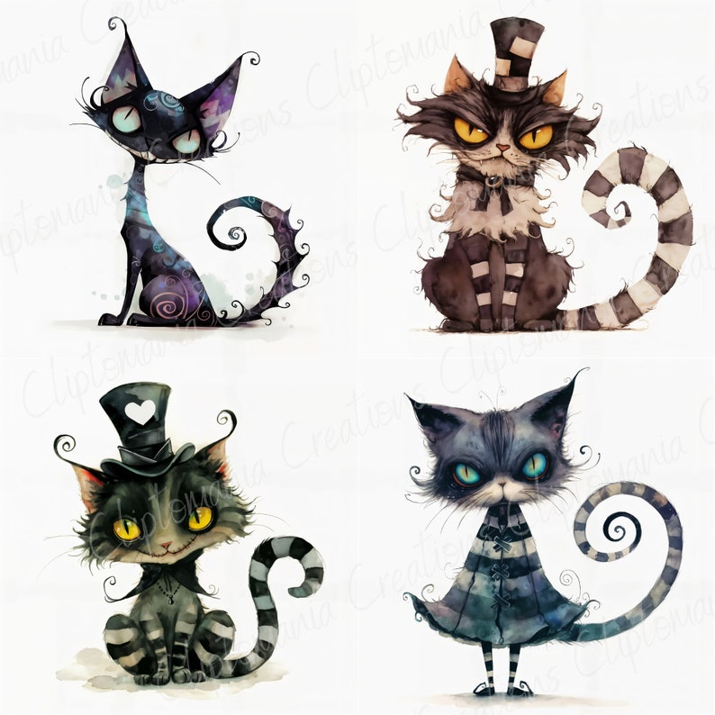 Creepy Crazy Cats Clipart Bundle | 12 JPEG Images | White Backgrounds ...