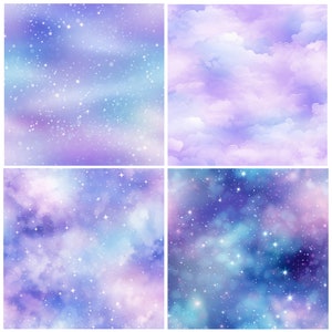 Purple and Blue Aurora Sky Digital Paper Pack | High Quality 300 DPI ...