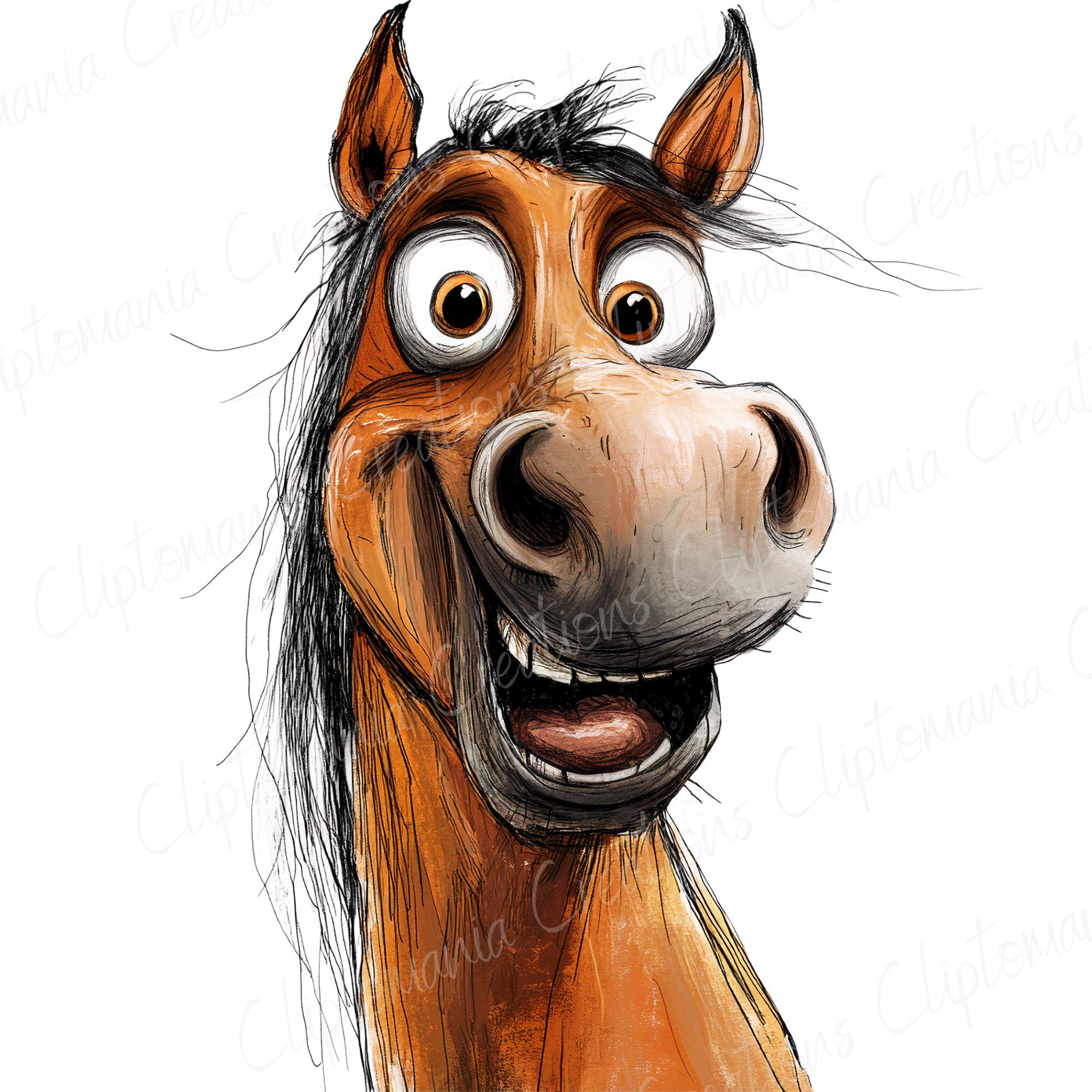Quirky Horse Faces Clipart Bundle 12 PNG Designs, Commercial Use, Funny ...