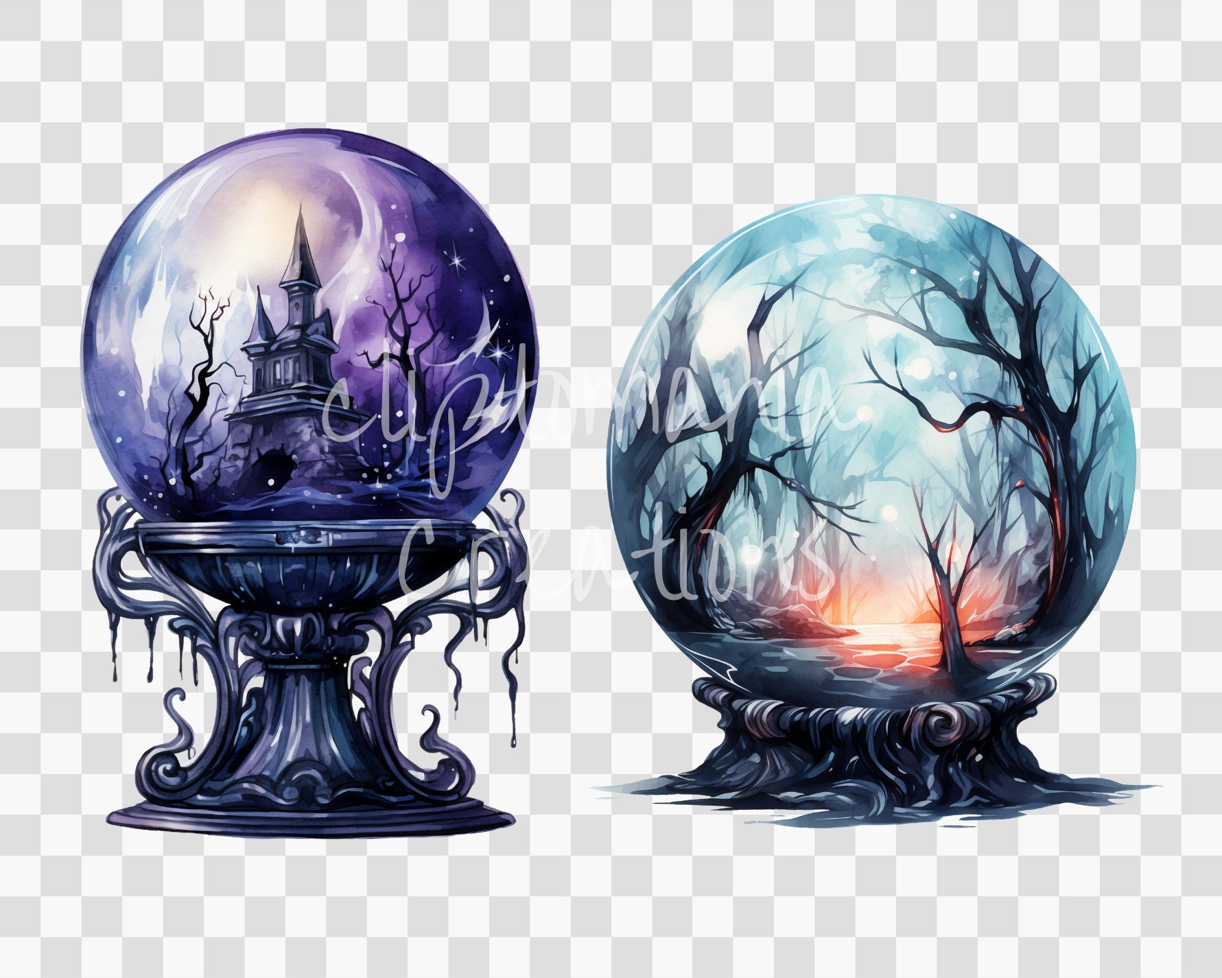 Gothic Crystal Ball Clipart Bundle Watercolour Clipart PNG - Etsy