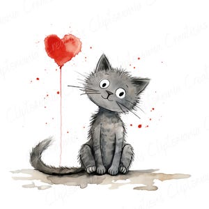Cute Watercolour Cat Clipart Bundle 12 PNG, Valentines PNG Clipart ...