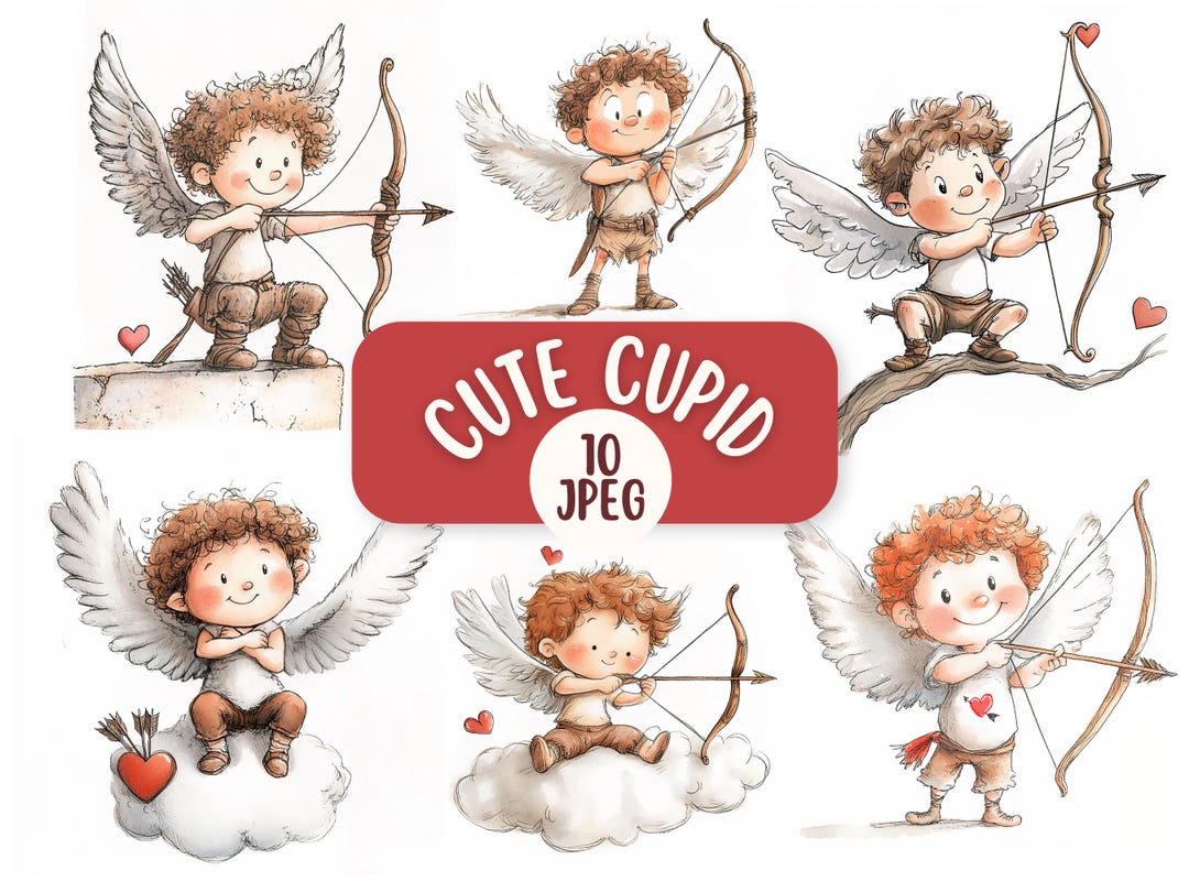 Cute Cupid 10 JPEG Clipart Bundle | Valentines Day Printable Art ...
