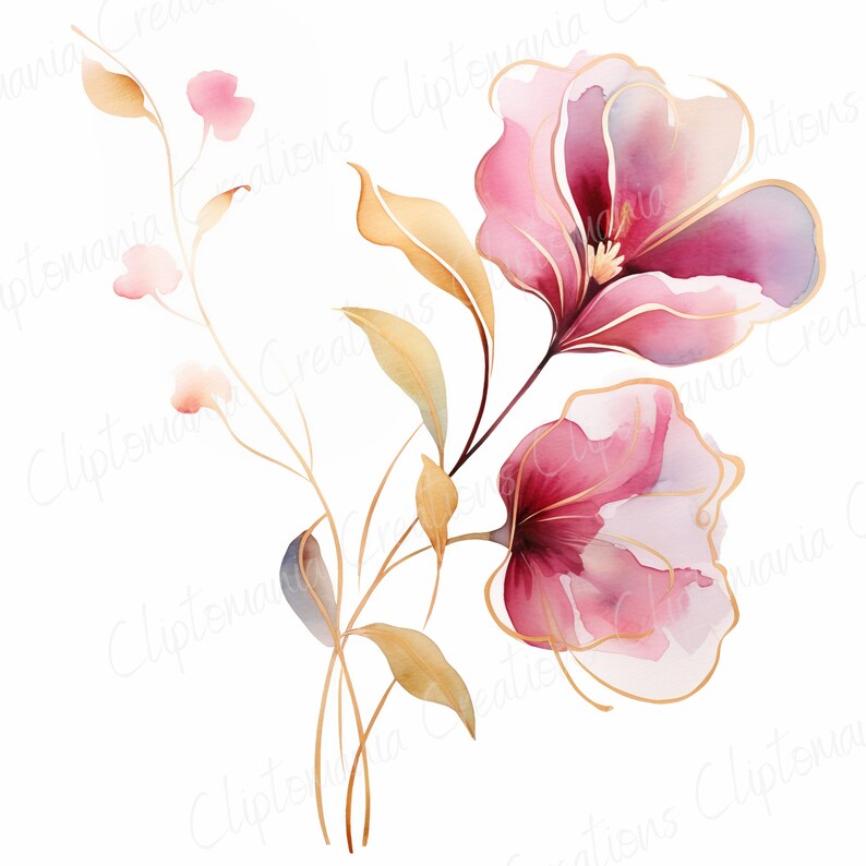 18 Pink & Gold Abstract Flowers Clipart Bundle | 300DPI JPEG Images ...