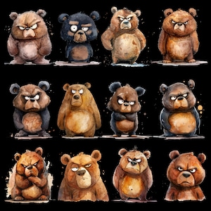 Funny Bear PNG Clipart Bundle, Quirky Bear, Funny Woodland Animal ...