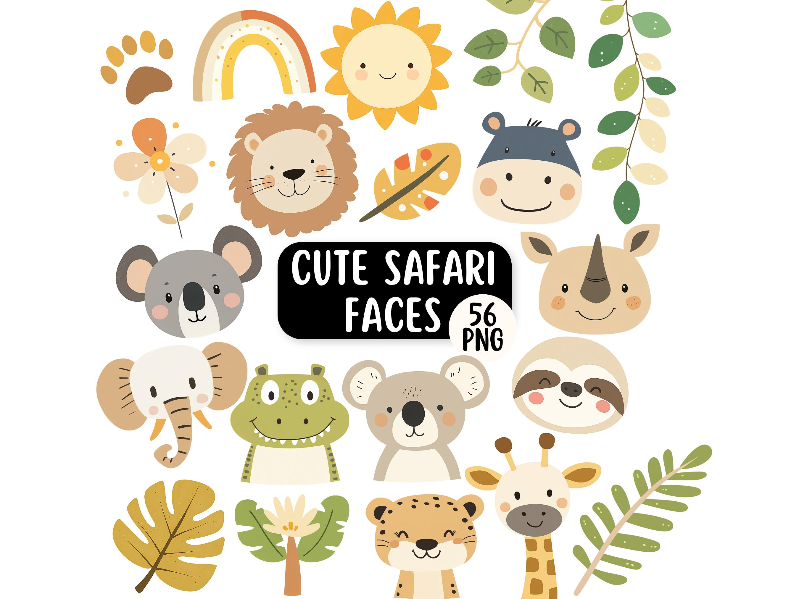 Cute Safari Animal Faces PNG Clipart Bundle | Commercial Use | Jungle ...