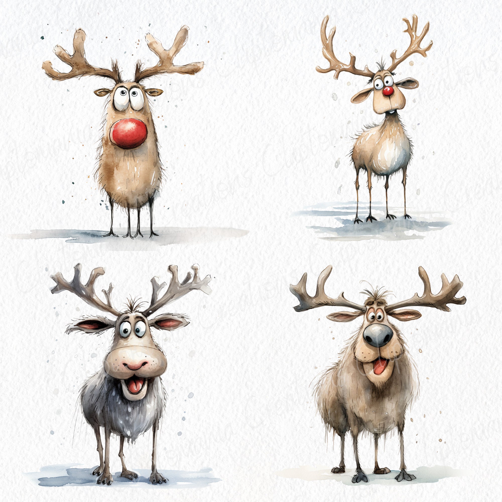 Quirky Reindeer PNG Clipart Bundle, Cute & Funny Christmas Reindeer ...