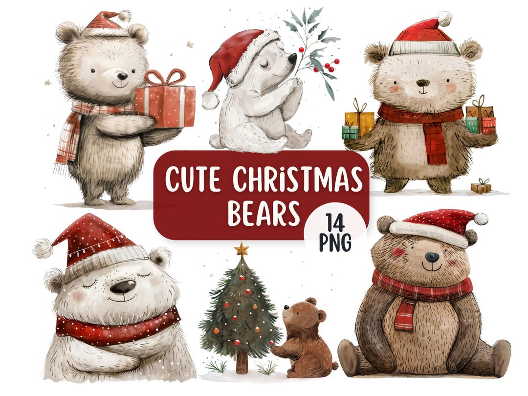Cute Christmas Bears 14 PNG Clipart Bundle | Transparent Backgrounds ...
