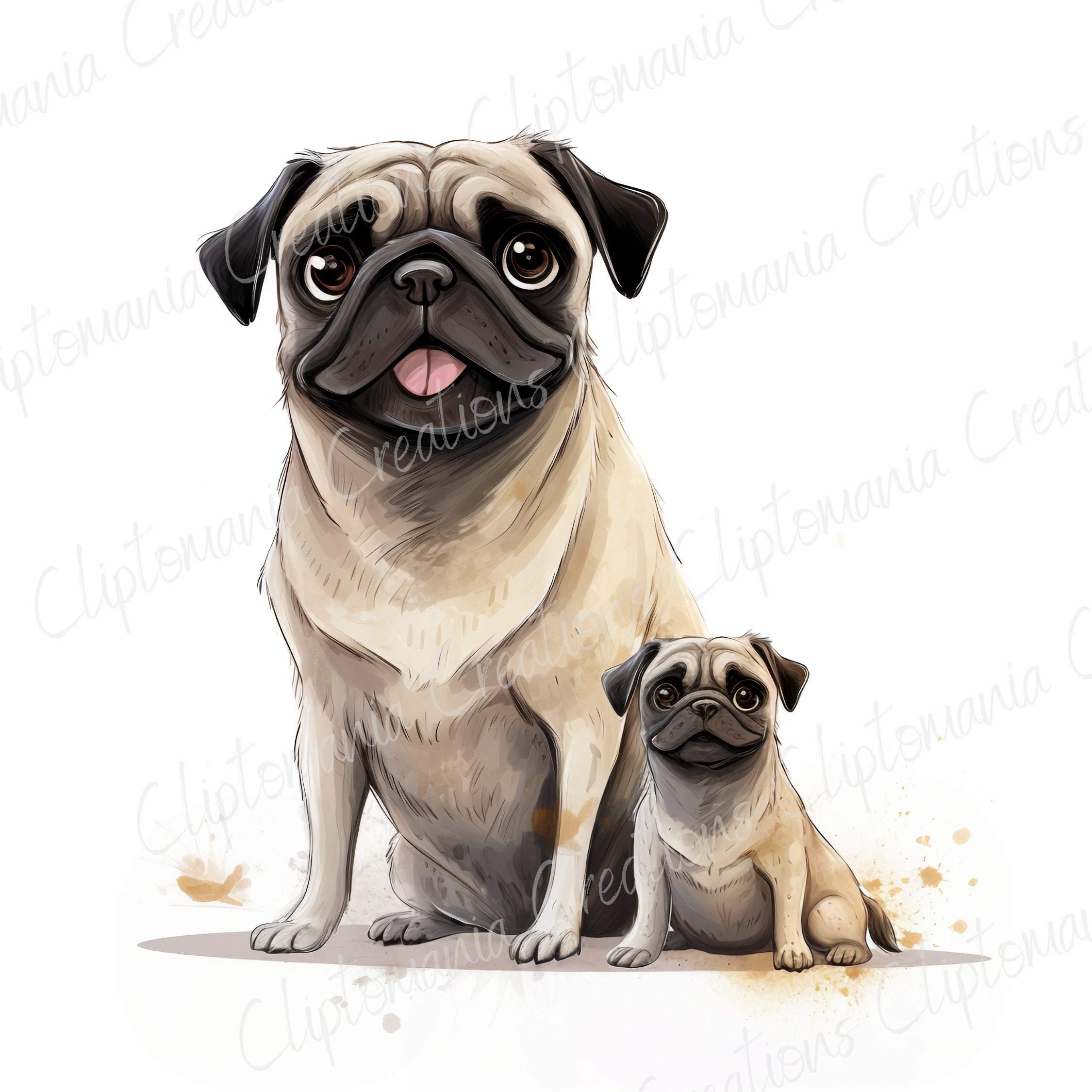 Cute and Funny Pug Dog Clipart Bundle | 12 High Quality 300DPI Images ...