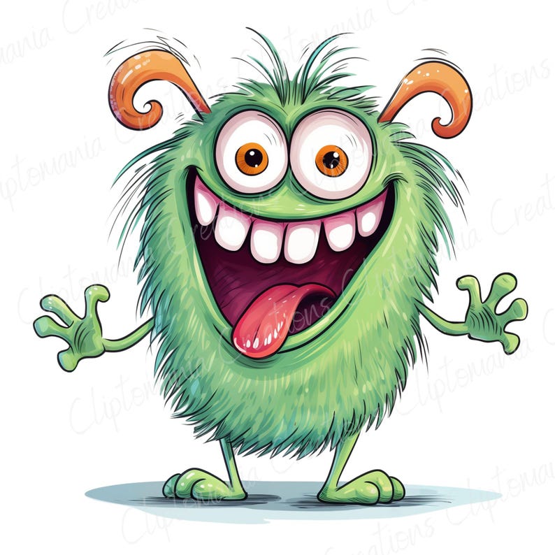 Funny Fluffy Monster Clipart Bundle 12 PNG | Cute Cartoon Monsters ...