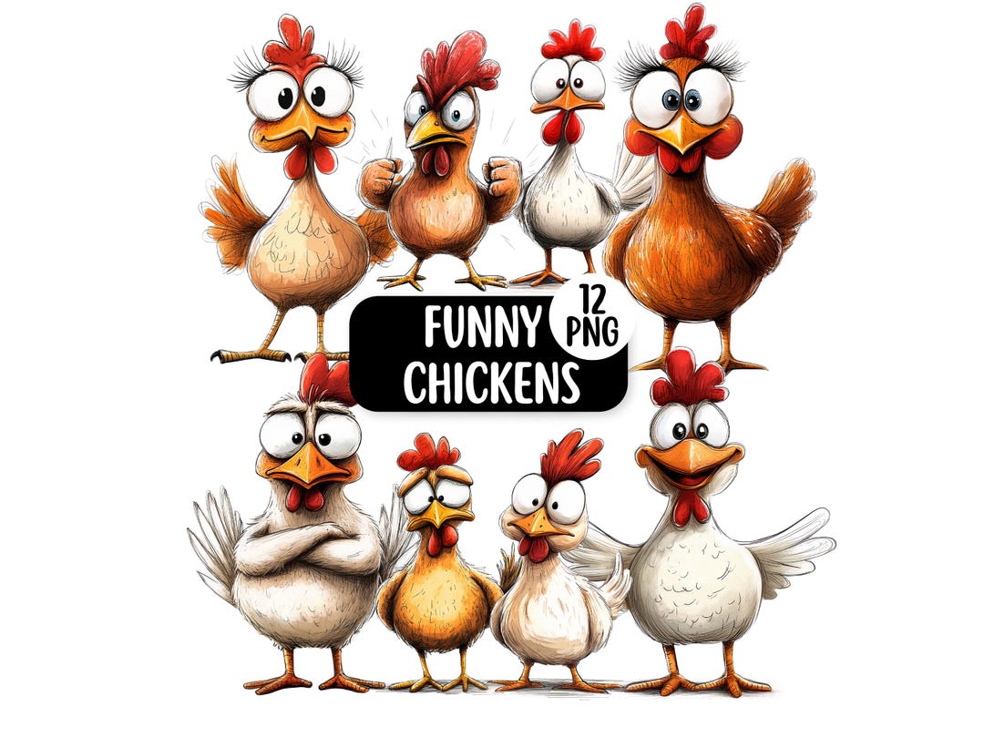 Funny Chicken PNG Clipart Bundle, Funny Farm Animal Clipart, Funny Bird ...