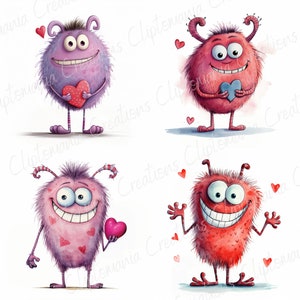 Cute Valentines Monsters Clipart Bundle 12 High Quality JPEG Files With ...