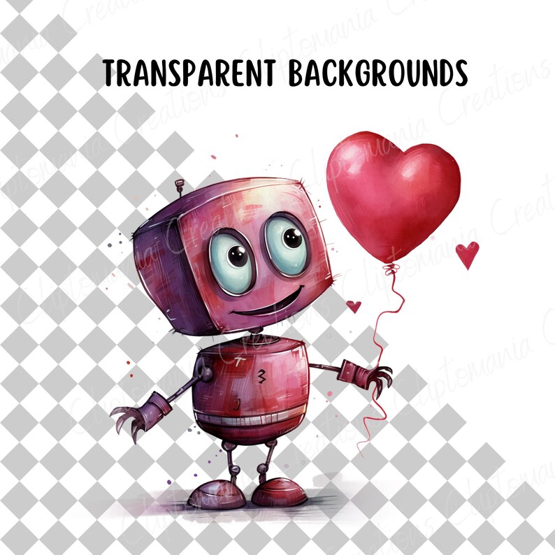 Cute Love Robot Clipart Bundle 13 PNG Designs, Quirky Valentines Day ...