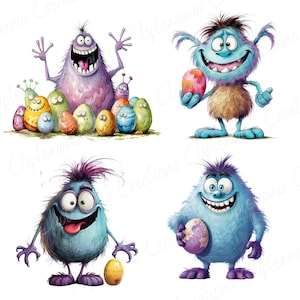 Cute and Funny Easter Monster 12 PNG Clipart Bundle | Children's Easter ...